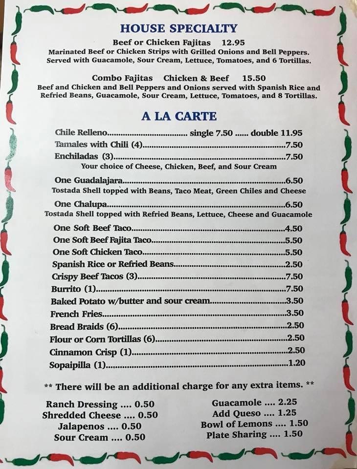 Menu at El Palacio Mexican Restaurant, Duncan