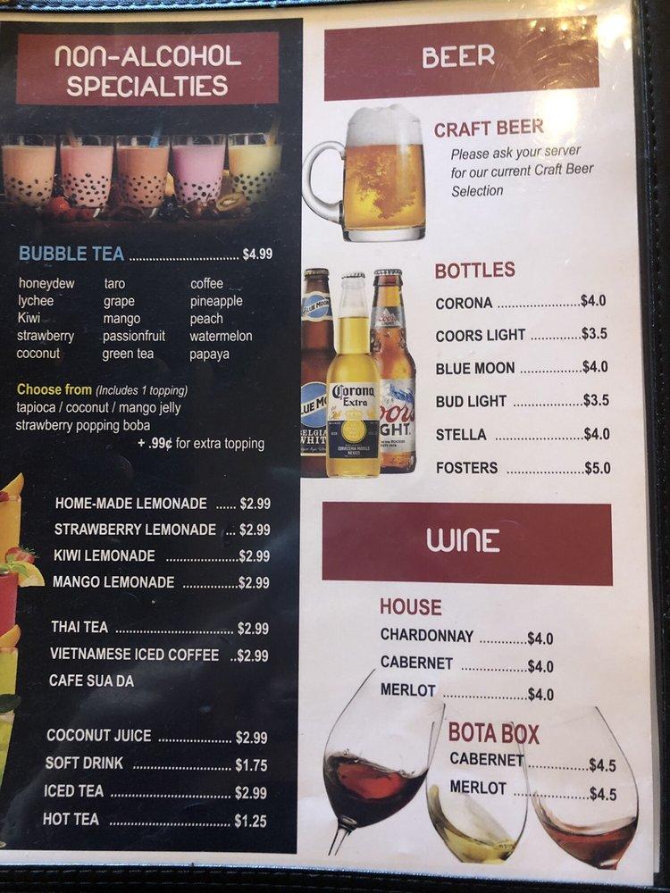 Menu at Hot Ginger Pho restaurant, Lacey