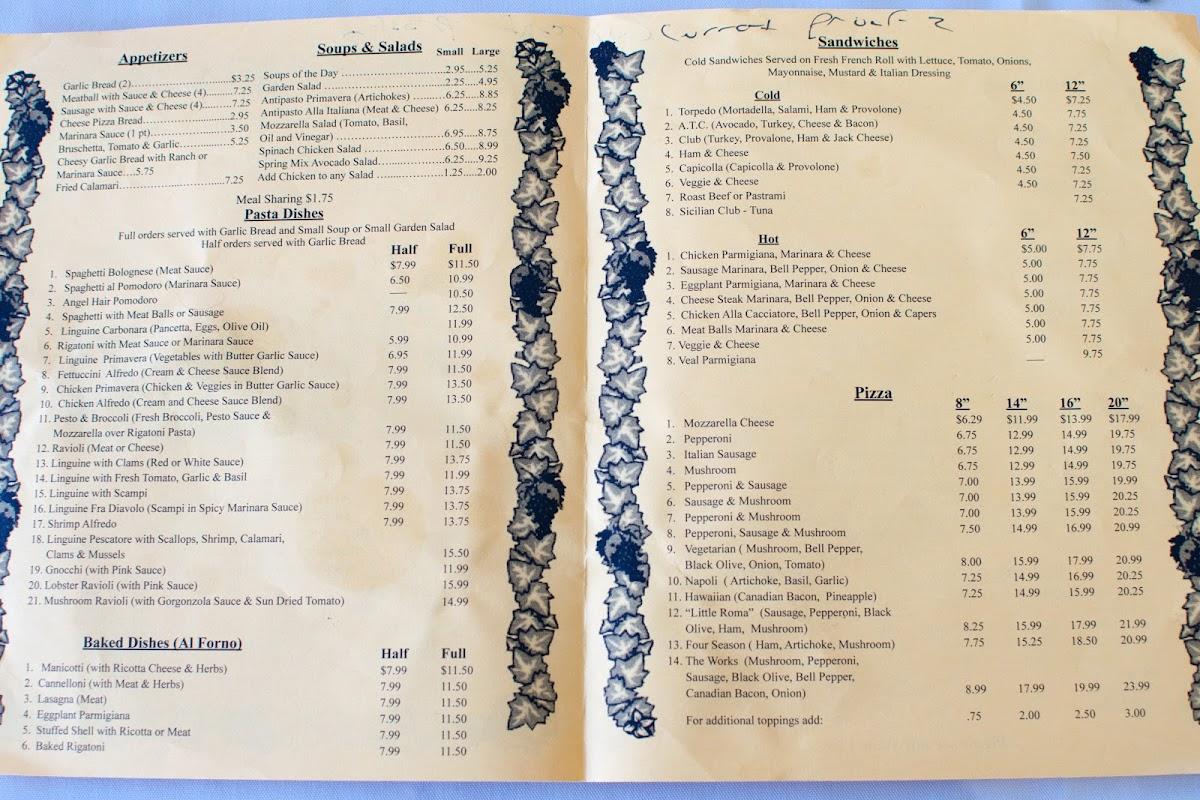 Menu at Little Roma Restaurant, La Mesa, Baltimore Dr #104