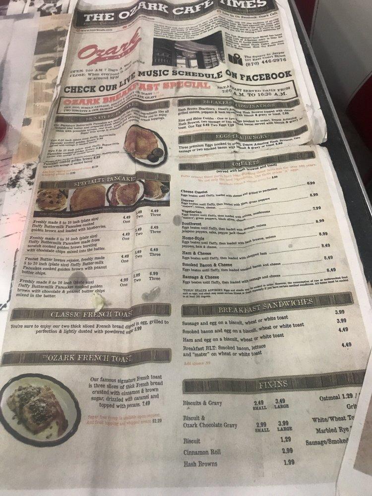 Menu at Ozark Cafe, Jasper, 107 E Court St