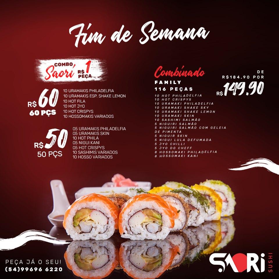 Menu at SAORI SUSHI restaurant, Marau