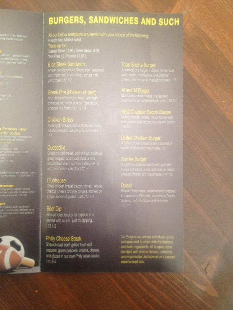 Menu at Tops Pizza pub & bar, Calgary