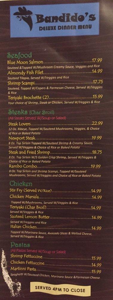 Menu at Bandido's Express Mexican Food restaurant, Show Low