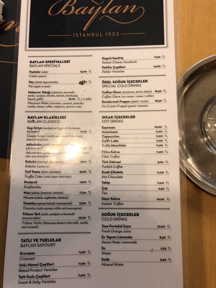 Menu at Baylan, Istanbul, Muvakkithane Caddesi No: 9/A