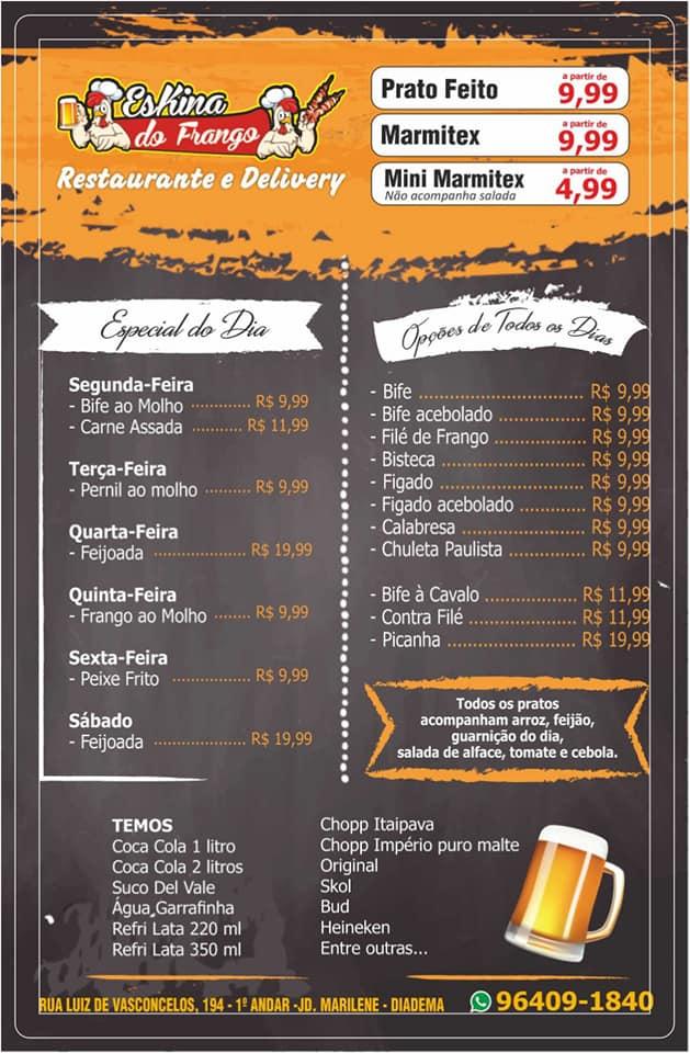 Menu at Eskina do Frango restaurant, Diadema