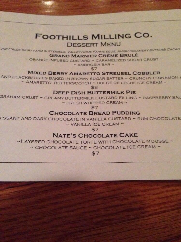 Menu at Foothills Milling Co restaurant, Maryville