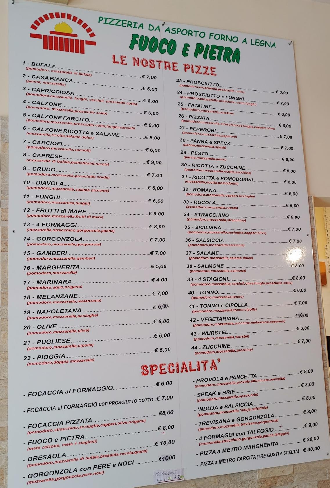 Menu da Pizzeria Fuoco e Pietra Di Claudio Divitiis, Rapallo