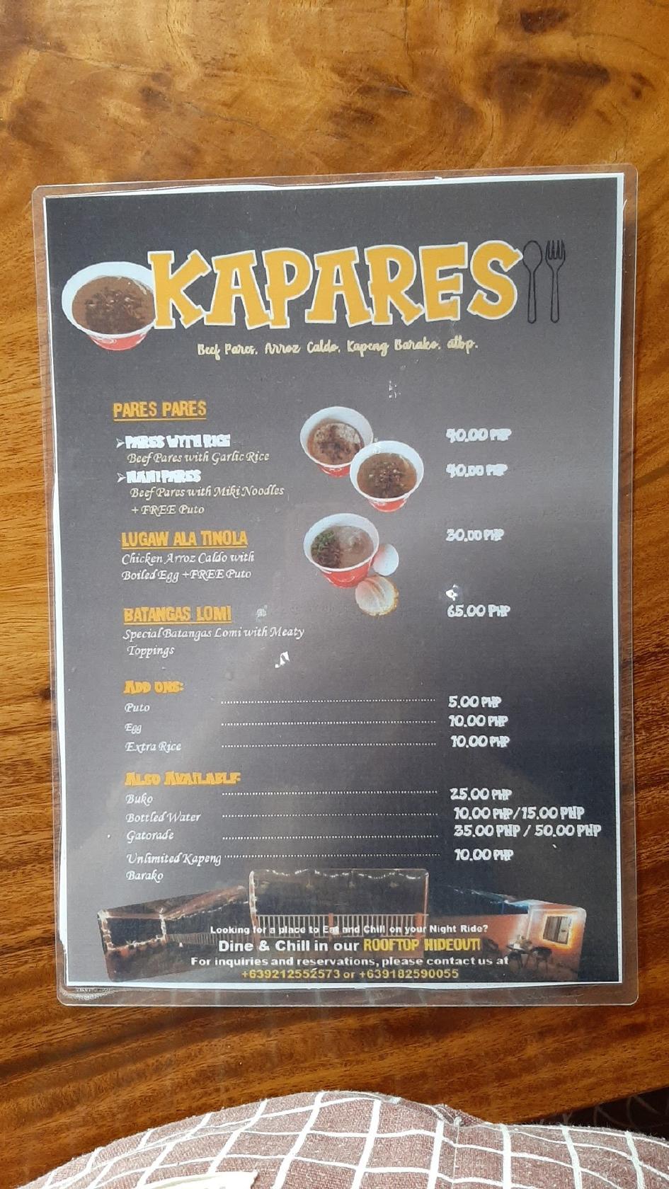 Menu at Tustadong Guisado sa Kambal Ahon restaurant, Silang