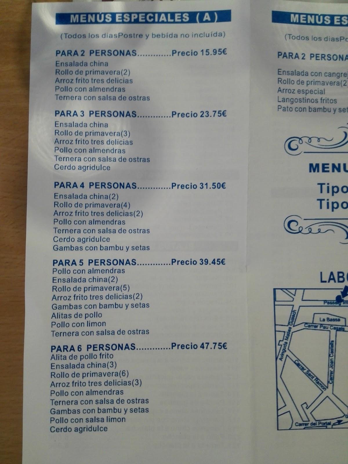 Menu at La Bolera, Capellades