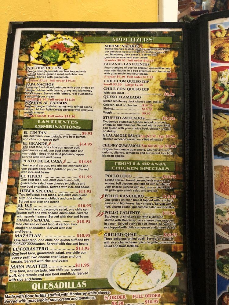 Menu at Las Fuentes restaurant, La Grange