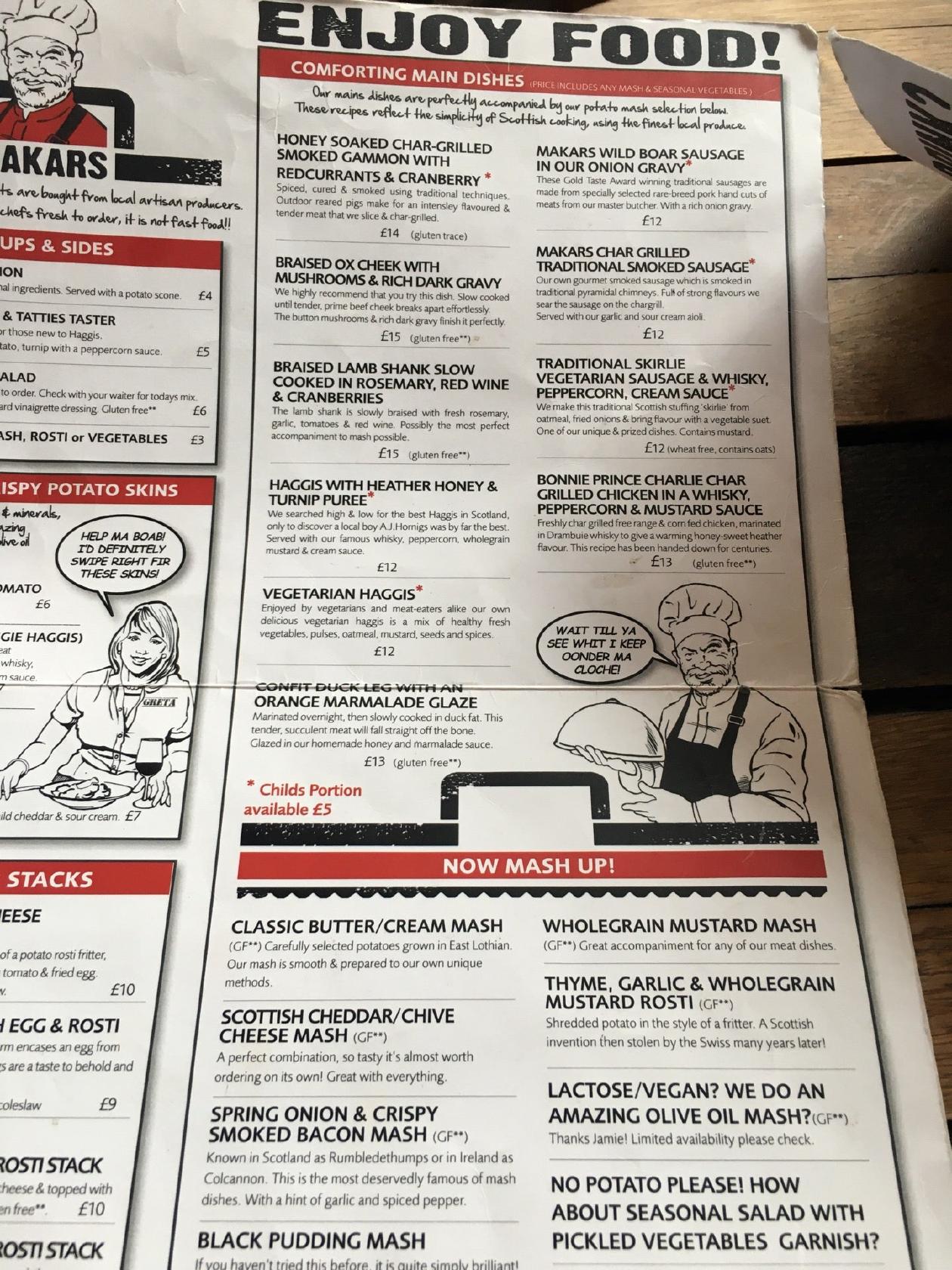 Menu at Makars Mash Bar, Edinburgh, 9-12 Bank St
