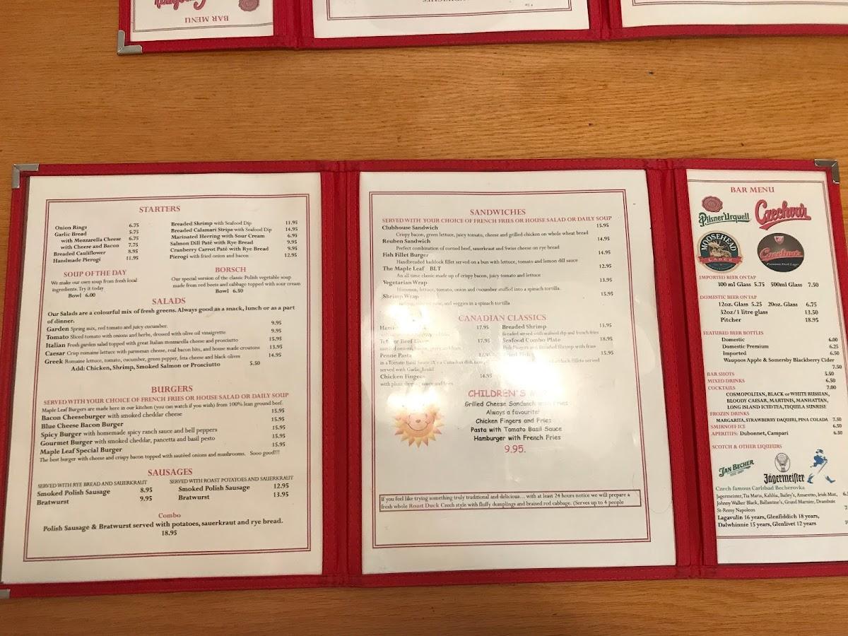 Menu at Maple Leaf restaurant, Gananoque