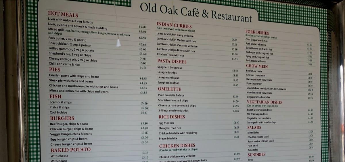Menu at Old Oak Cafe, London