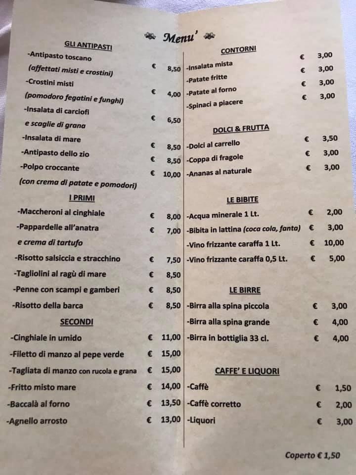 Menu da Ristorante Pizzeria al Solito Posto, Ponte Buggianese