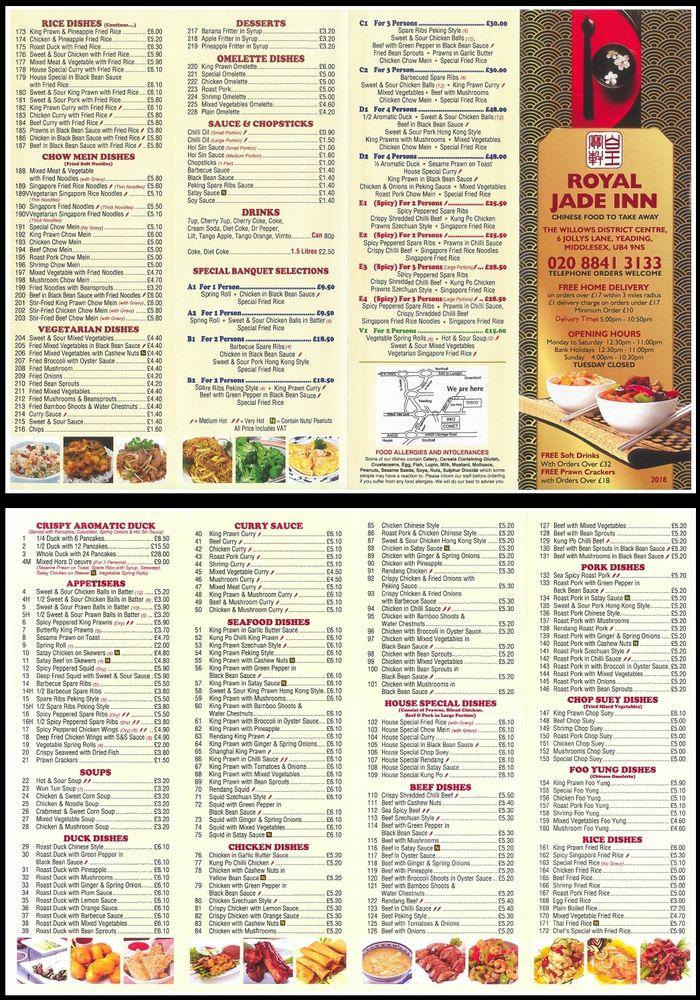 Menu at Royal Jade Inn restaurant, Hayes