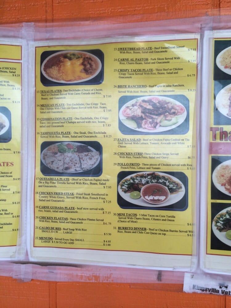 Menu at Taqueria El Chato restaurant, Kingsville