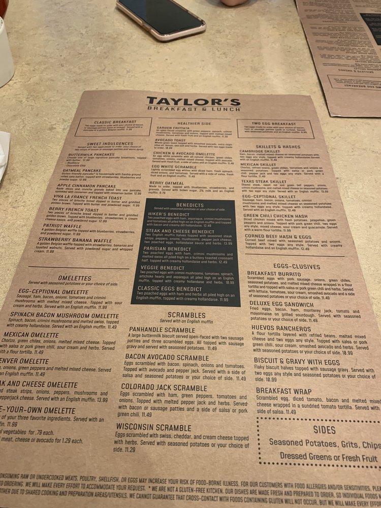 Menu at Taylor's Breakfast and Lunch restaurant, Panama City