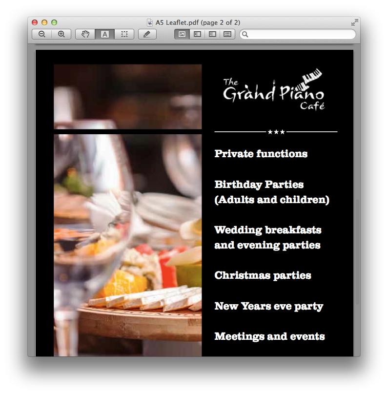 Menu at The Grand Piano Cafe, Huntingdon