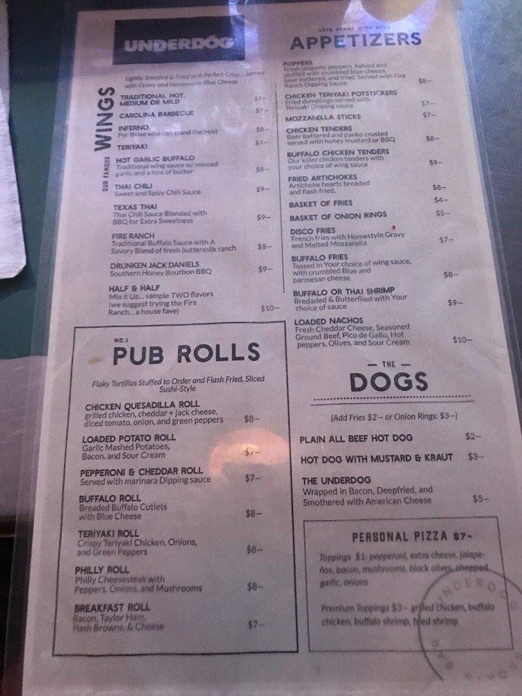 Menu at Underdog Bar & Grill, Haledon