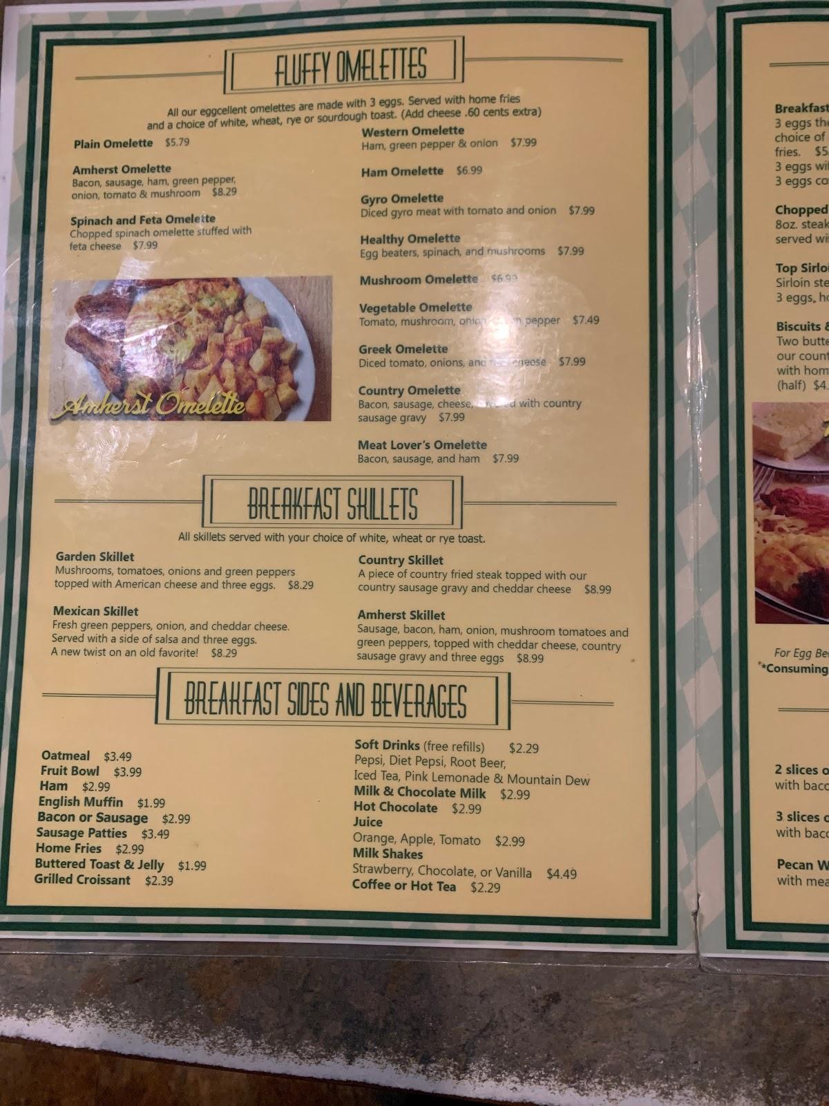 Menu at Amherst Diner restaurant, South Amherst
