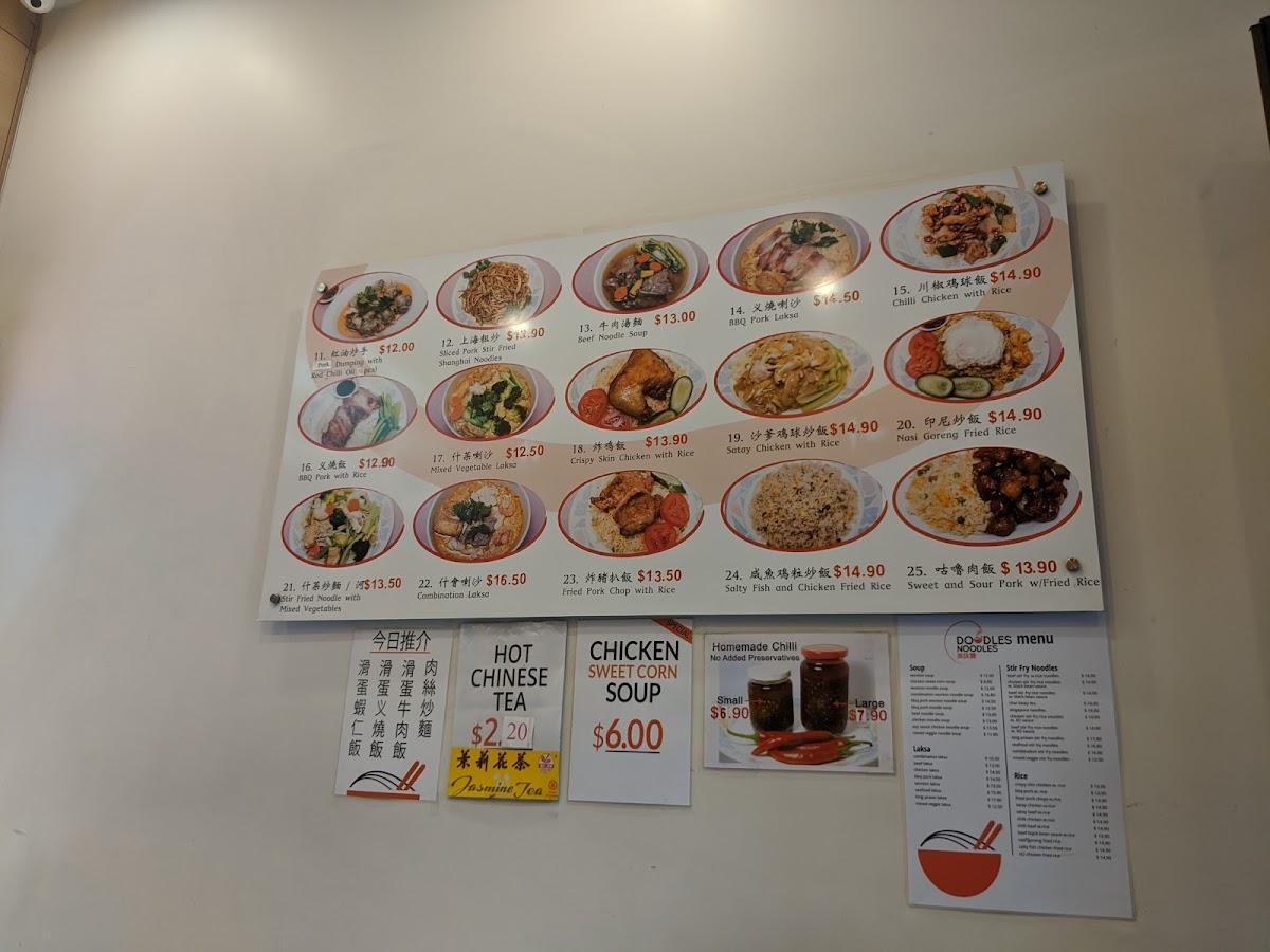 Menu at Doodles Noodles restaurant, Sydney, 1/209 Bathurst St