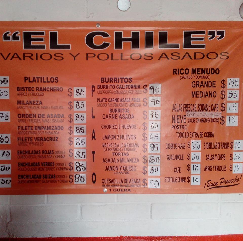 Menu at El Chile restaurant, Tijuana