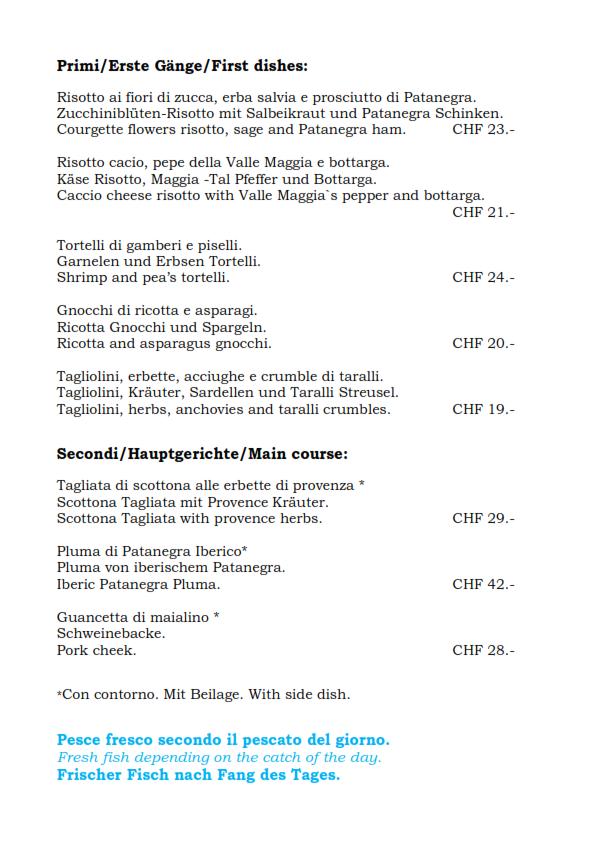 Menu da Grotto Antico, Bioggio