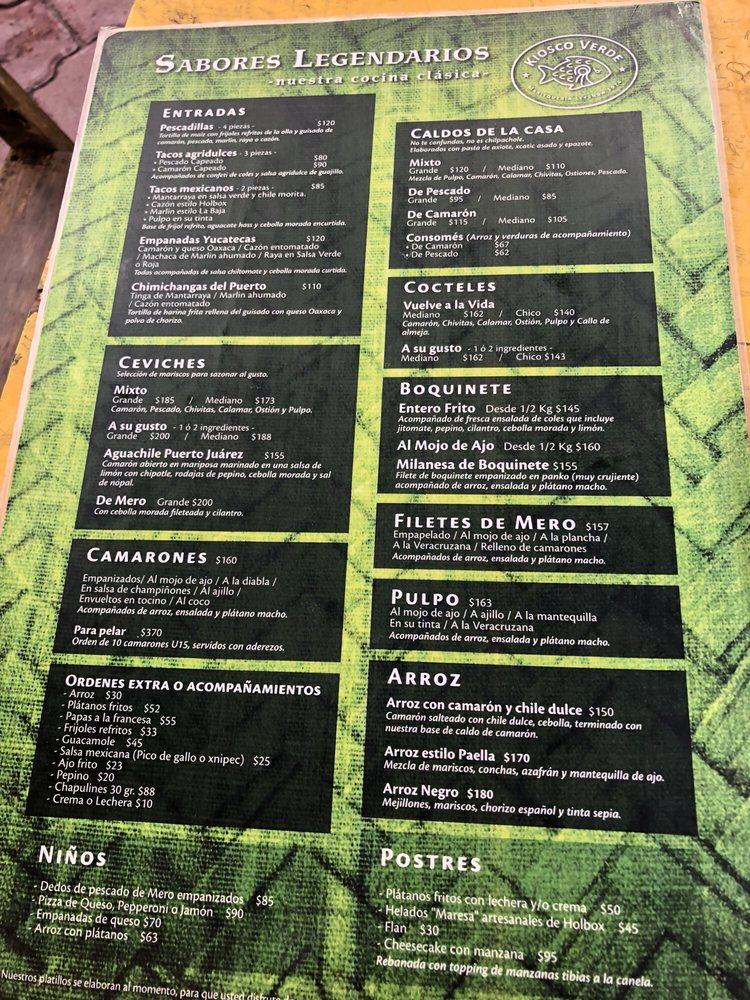 Menu at Kiosco Verde restaurant, Cancún, Av. Lopez Portillo S.M. 85 ...