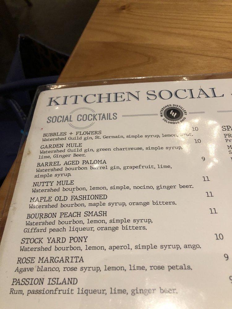 Menu at Kitchen Social pub & bar, Columbus