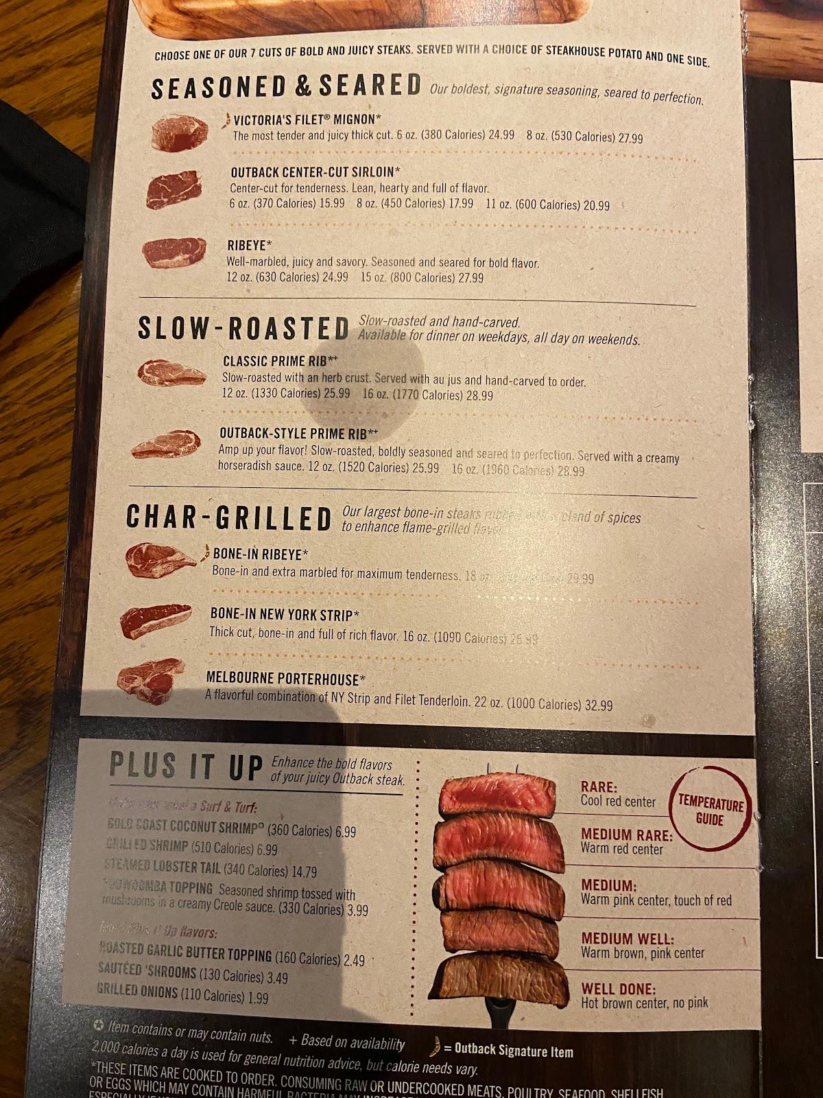 Menu at Outback Steakhouse, Horseheads