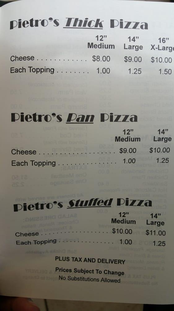 Menu at Pietro's Pizzeria, Roscoe