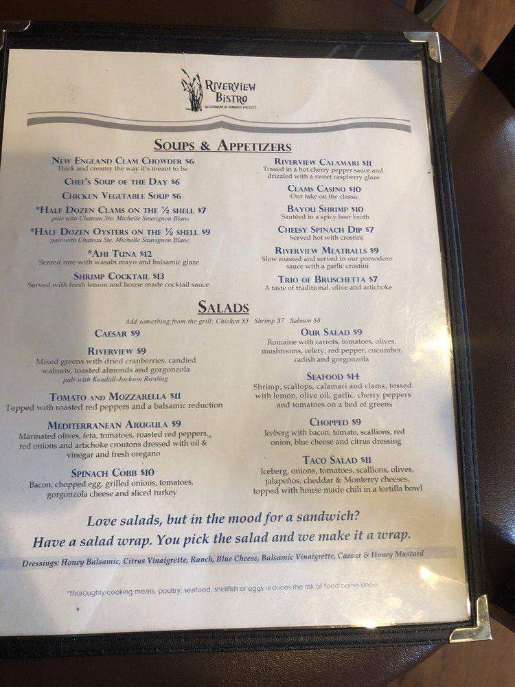 Menu at Riverview Bistro Restaurant & Banquet Facility, Stratford