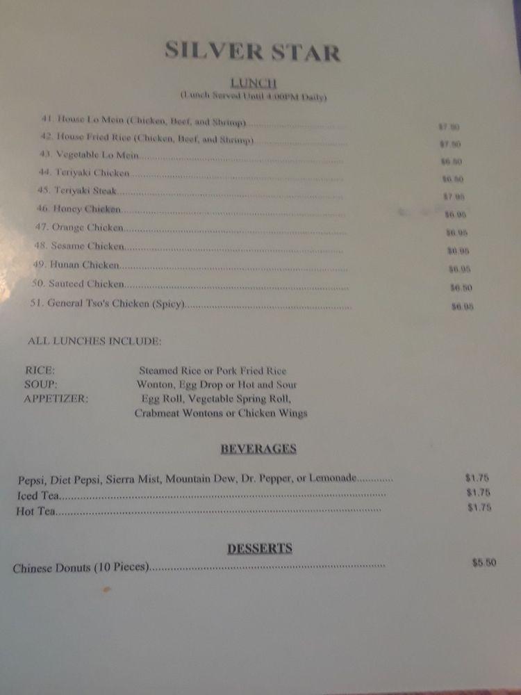 Menu at Silver Star Chinese Restaurant, Jacksonville