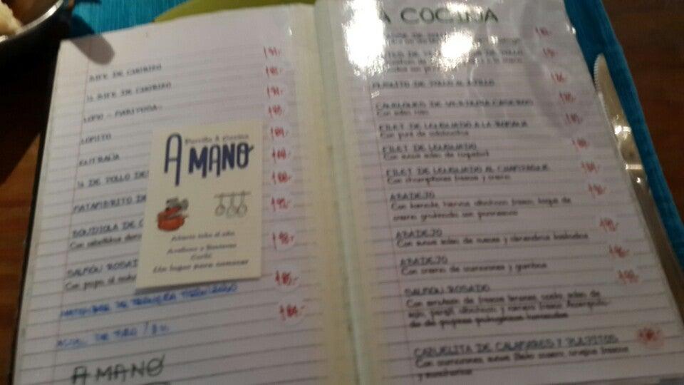 Menu at A mano restaurant, Cariló