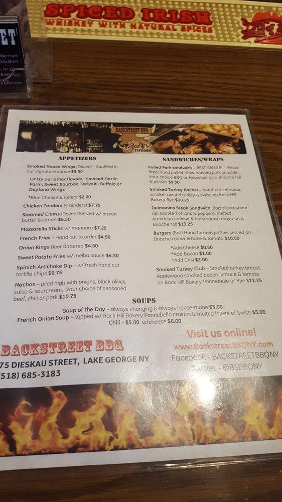 Carta de Back Street BBQ, Lake George