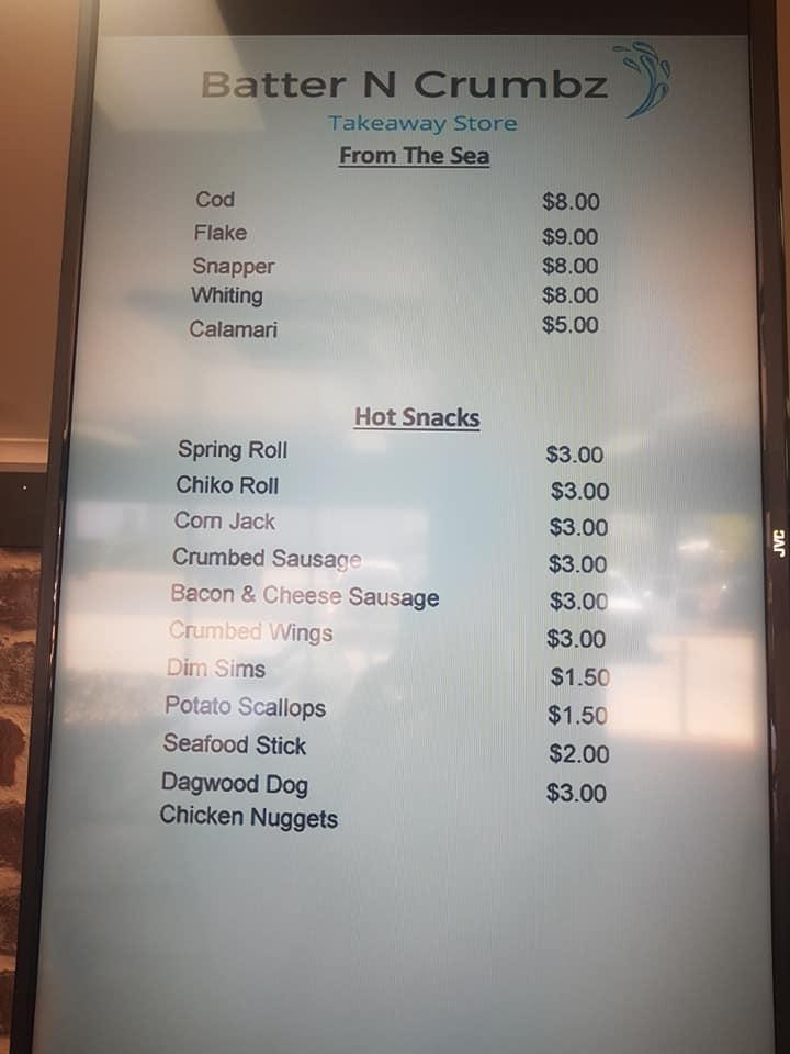 Menu at Batter n Crumz fast food, Kingaroy