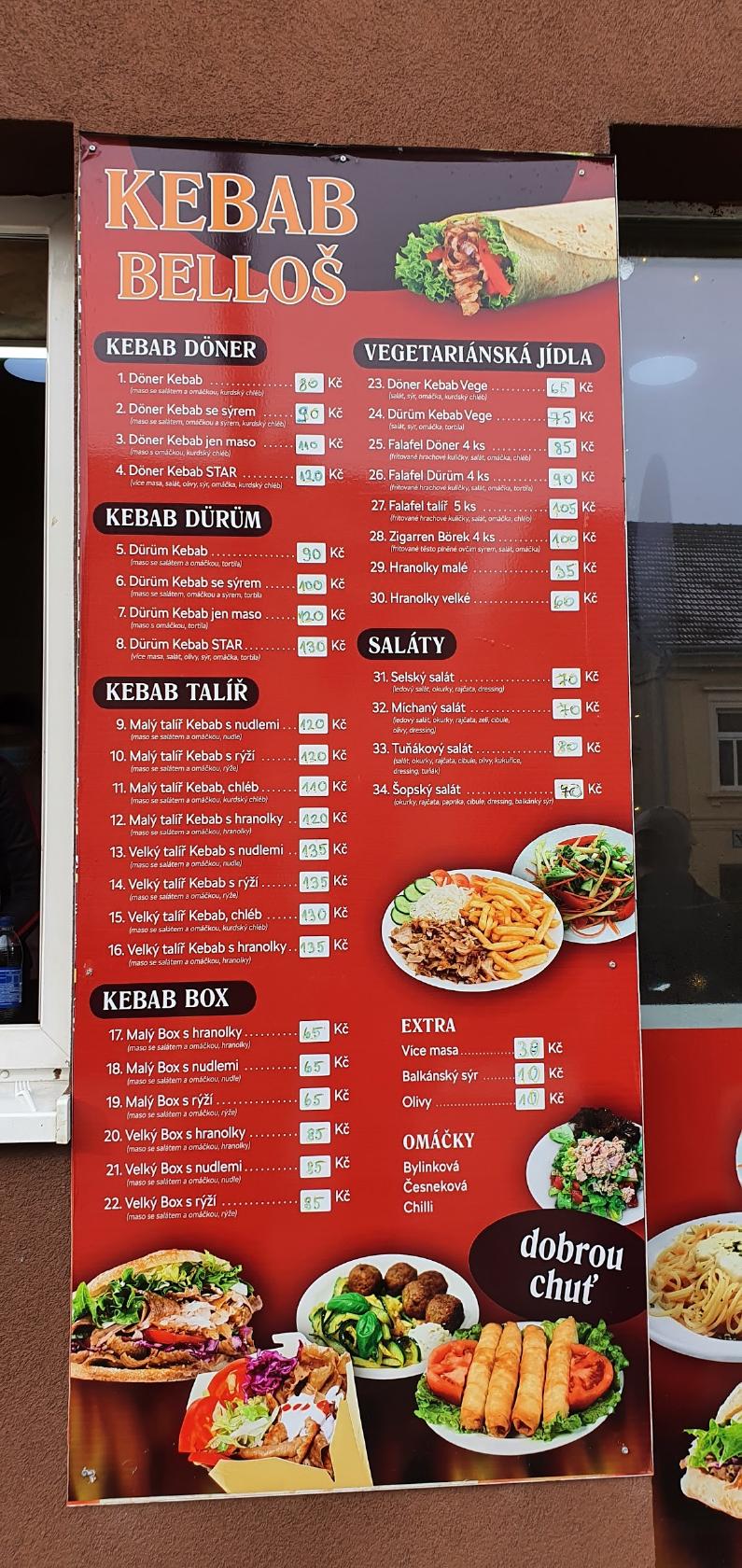 Menu at KEBAB BELLOŠ restaurant, Pohořelice