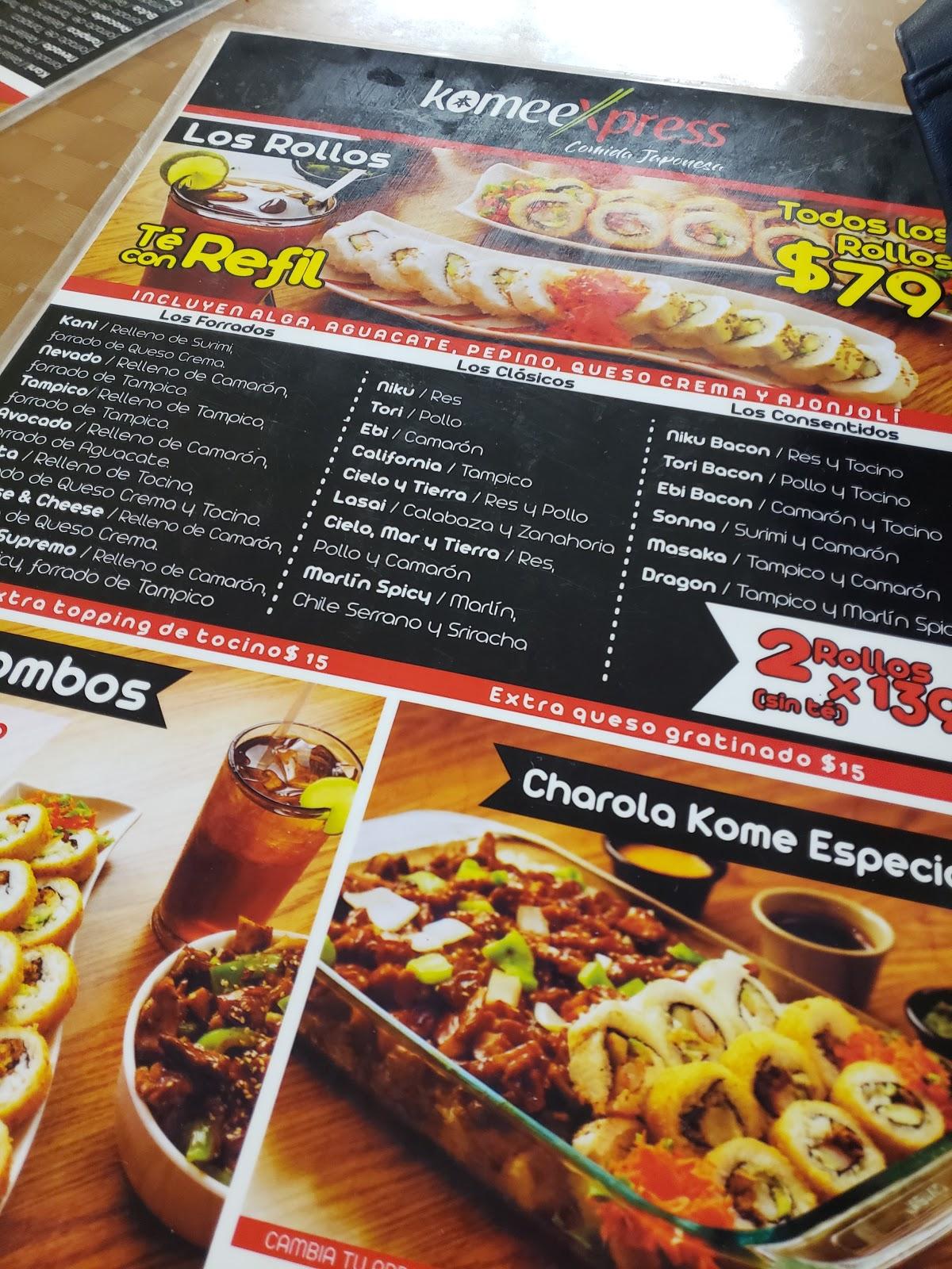 Menu at Kome Express restaurant, Mexicali, C. Cuarta 881