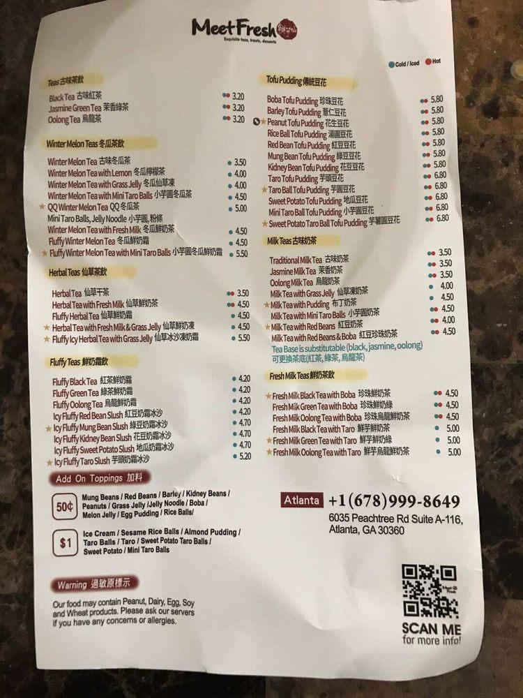 Menu at Meet Fresh desserts, Atlanta