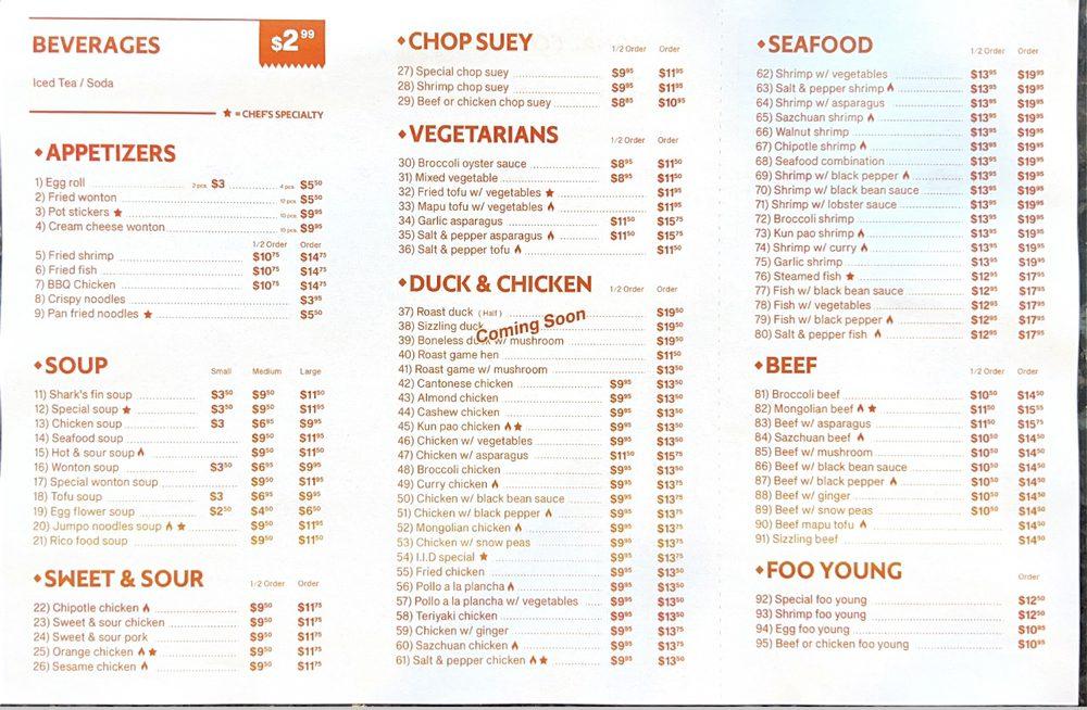 Menu at Rico food restaurant, El Centro