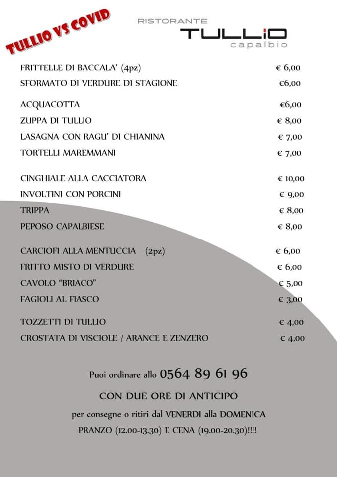 Menu da Ristorante Tullio, Capalbio