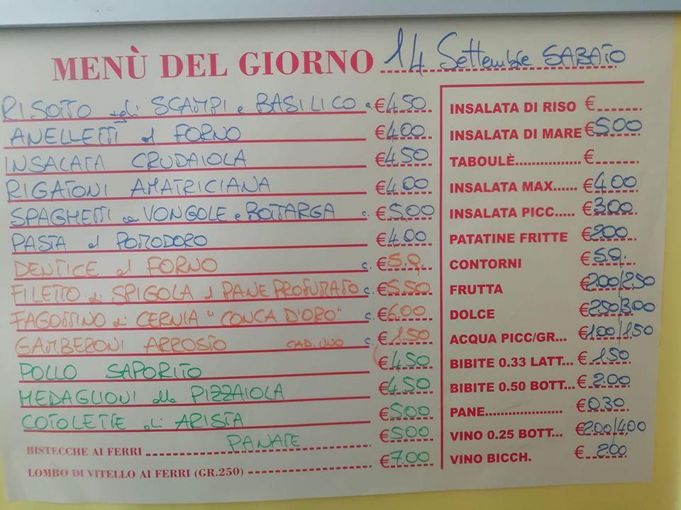 Menu at Self Service Platamone restaurant, Trapani