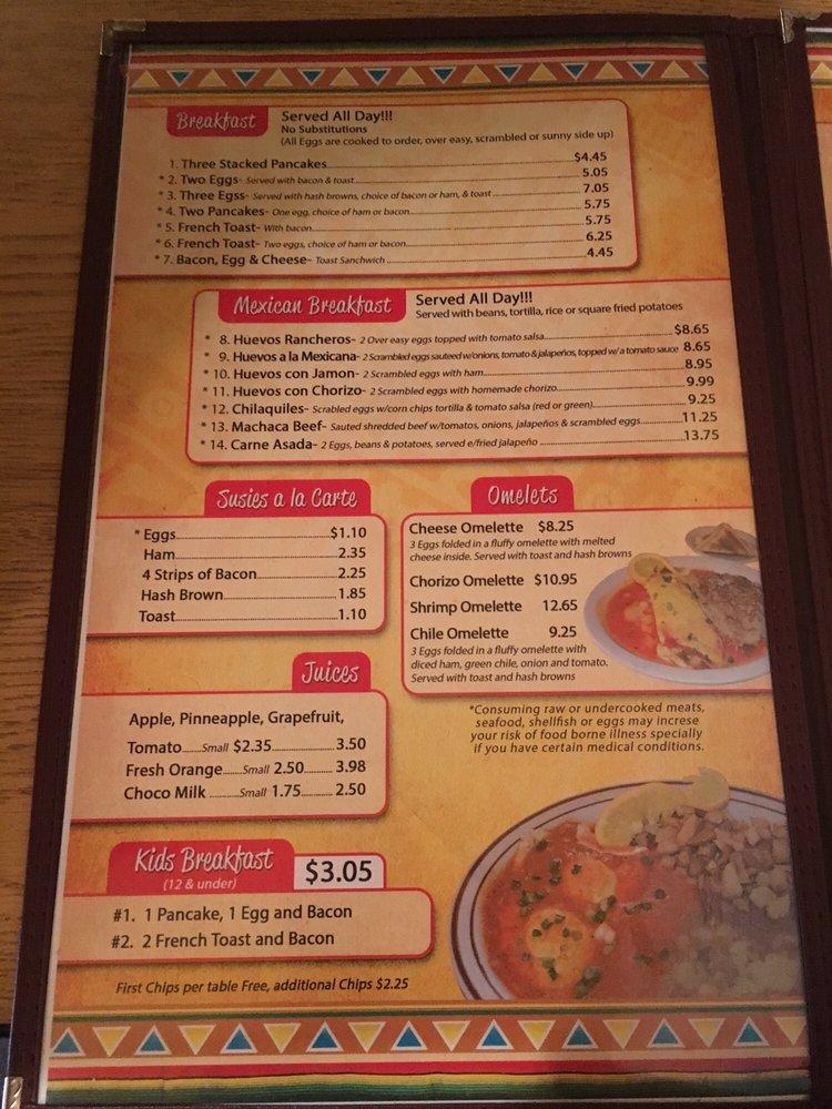 Menu at Susie's Mexican Cafe and Lounge, Tempe, E University Dr