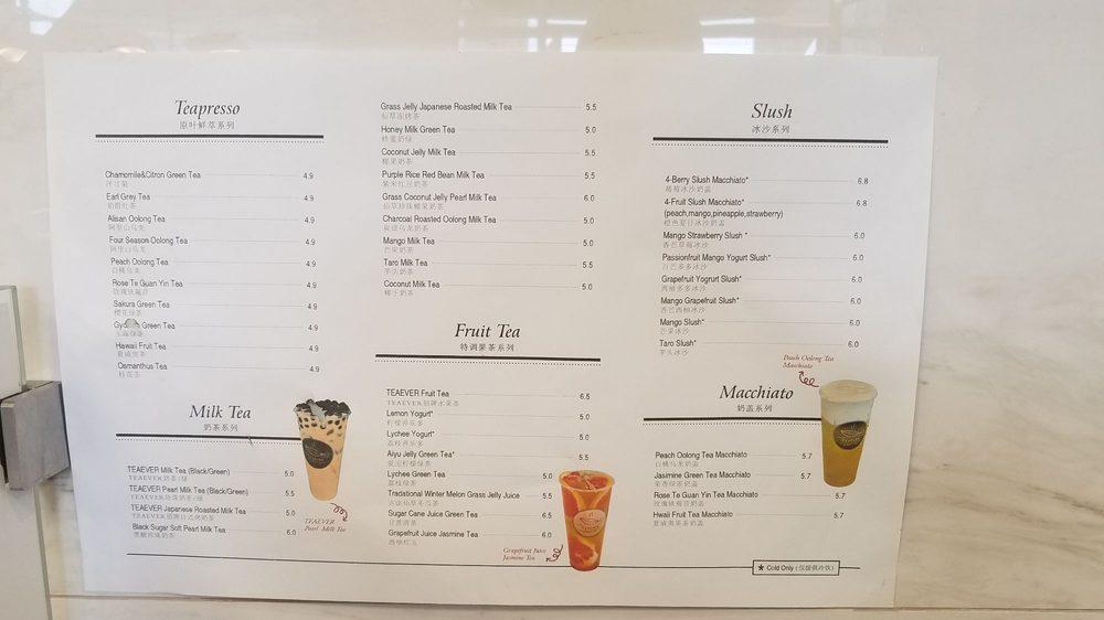 Menu at Teaver Bubble Tea, Vancouver