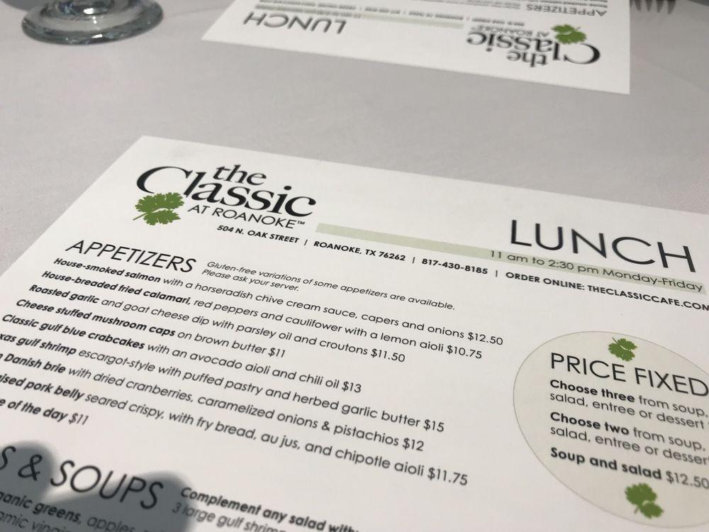 Menu at The Classic Cafe at Roanoke, Roanoke