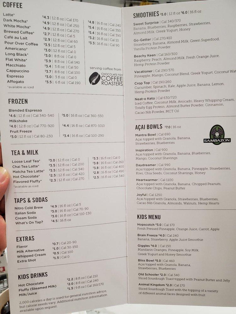 Menu at Chocolate Fish Coffee Roasters cafe, Folsom, E Bidwell St