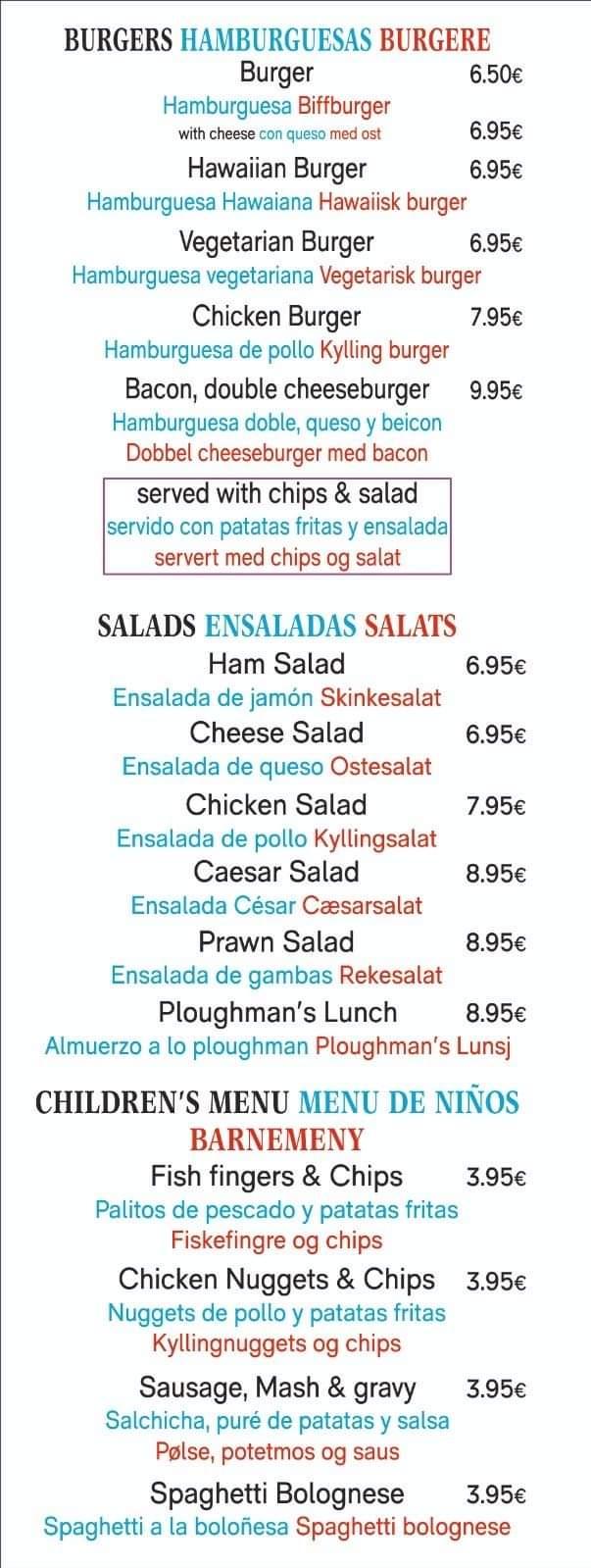 Menu at Delilah's Diner restaurant, Puerto Rico de Gran Canaria