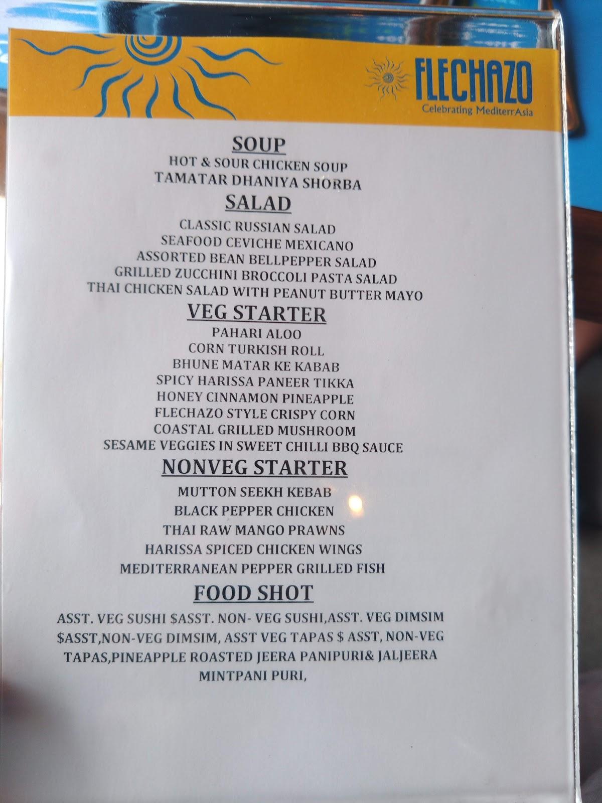 Menu at Flechazo Gachibowli, Hyderabad, Gachibowli Flyover