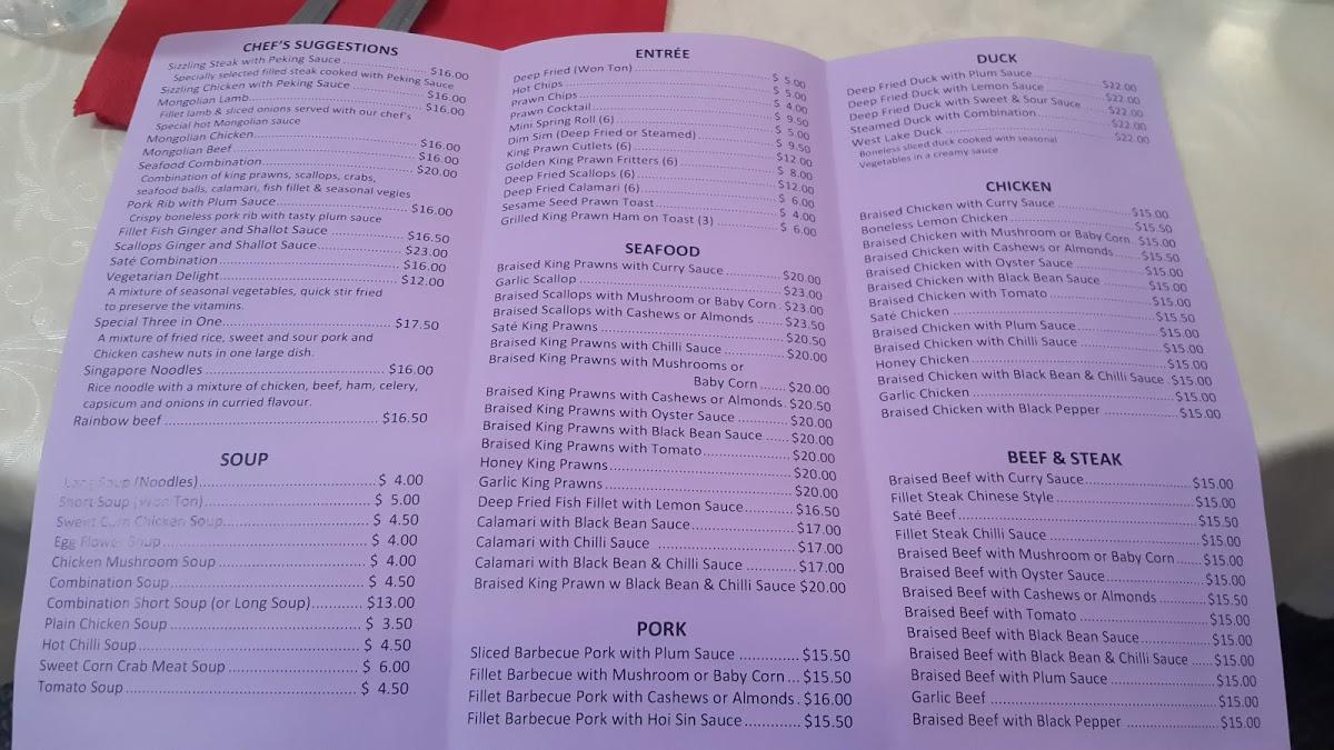 Menu at Happy Valley Chinese Restaurant, Longreach