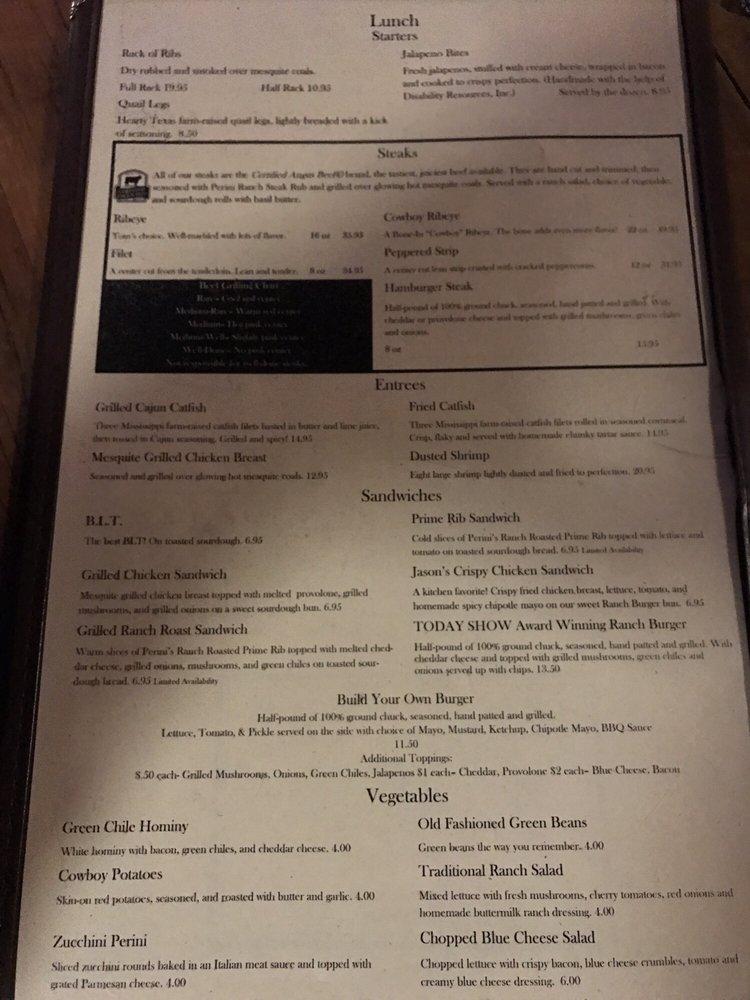 Menu at Perini Ranch Steakhouse, Buffalo Gap